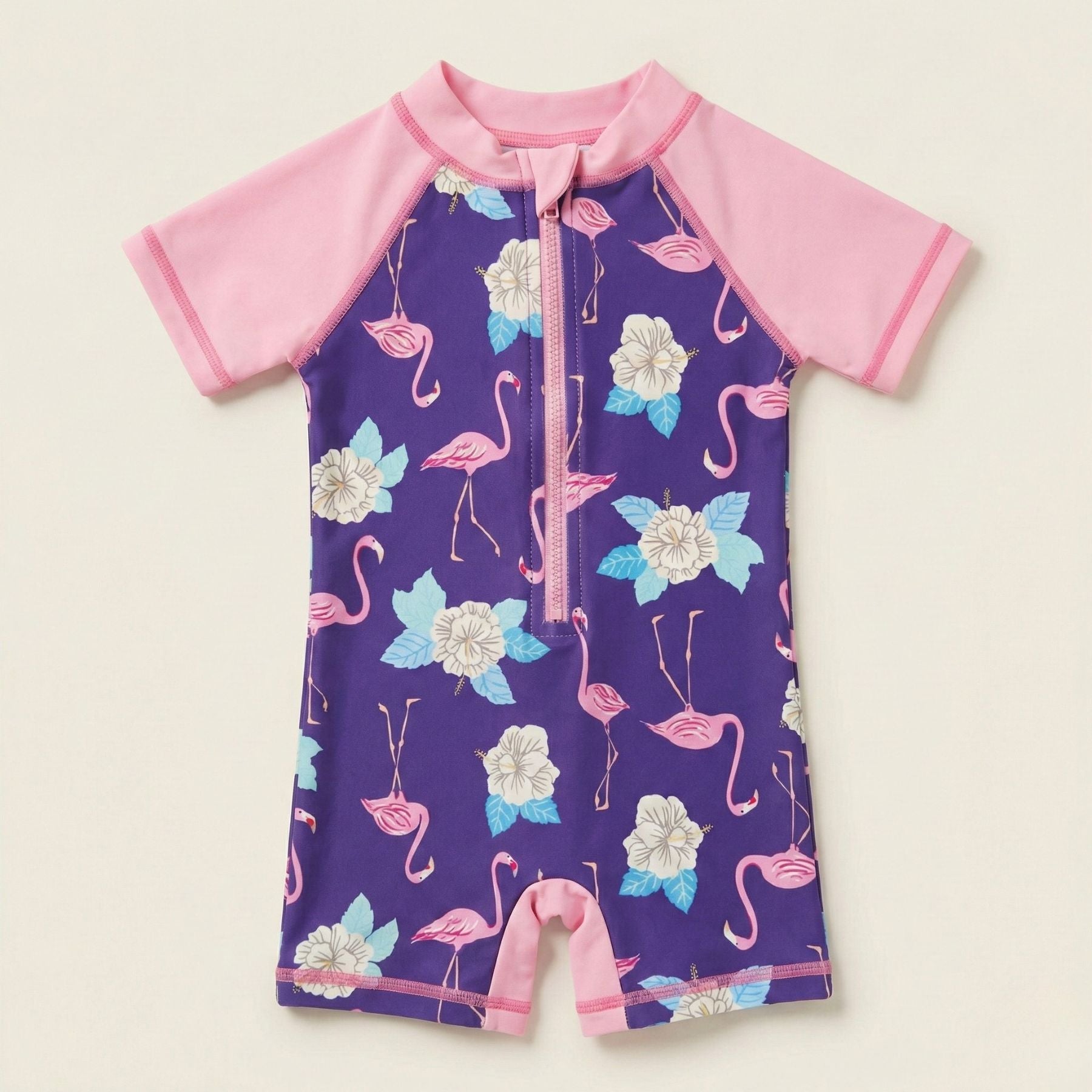 Personalised Floral Girls Front Zip Swimsuit
